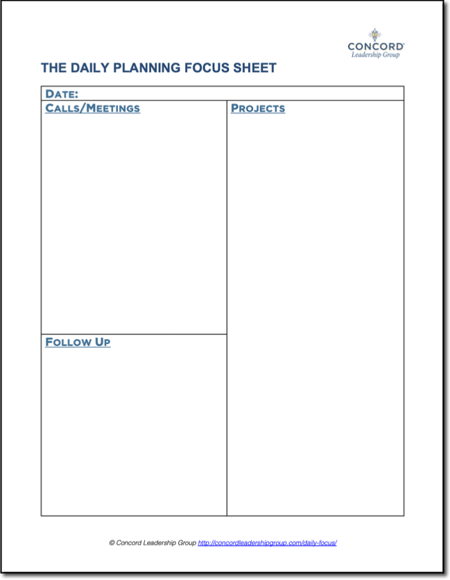 Free Daily Focus Sheet (Printable PDF) | Concord Leadership Group